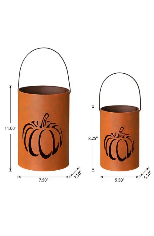 GLITZHOME Set 2 Of Metal Cutout Pumpkin Bucket