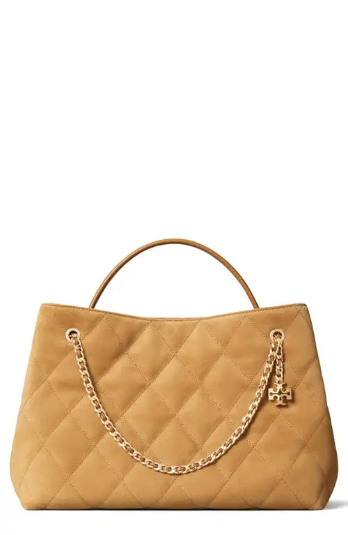 Tory Burch Fleming Quilted Suede Carryall Tote - Toffee