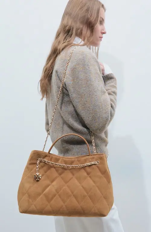 Tory Burch Fleming Quilted Suede Carryall Tote