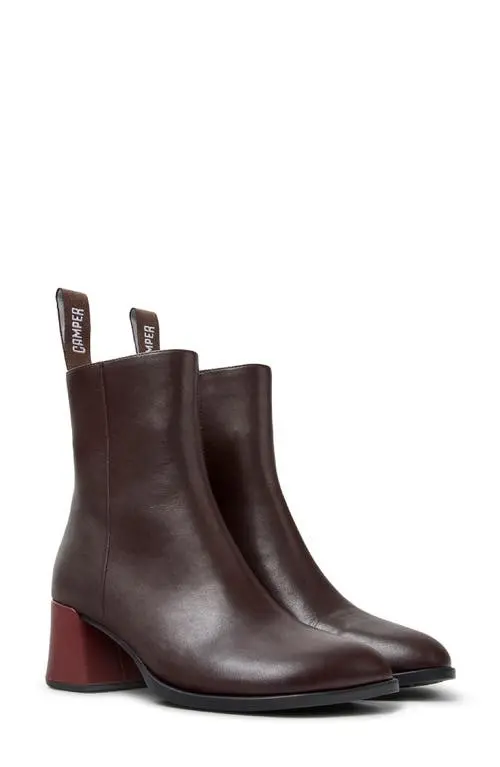 Camper Kora Twins Leather Zip Up Boot - Dark Brown