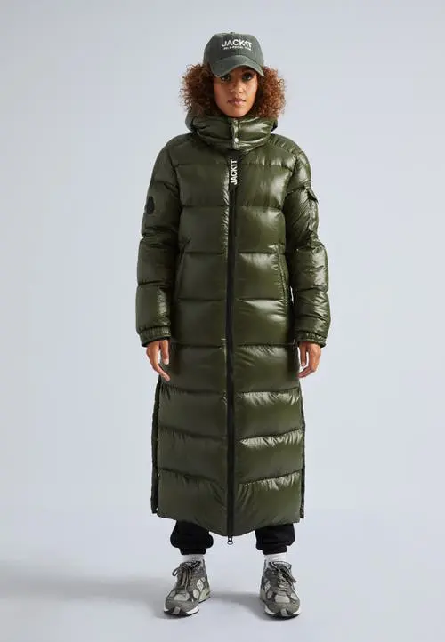JACK1T High Collar Maxi Puffer Coat - Olive