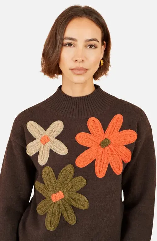 YUMI Applique Flowers High Neck Jumper