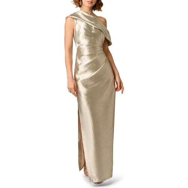 Aidan Mattox One-shoulder Jacquard Gown - Light Gold
