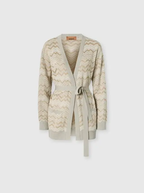 Missoni Zig Zag Viscose And Wool Cardigan With Belt - Beige