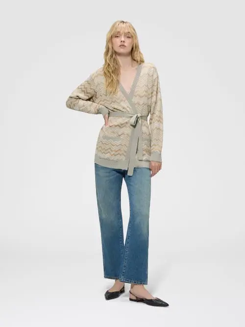 Missoni Zig Zag Viscose And Wool Cardigan With Belt