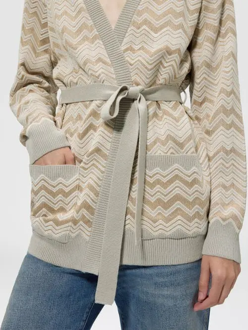 Missoni Zig Zag Viscose And Wool Cardigan With Belt