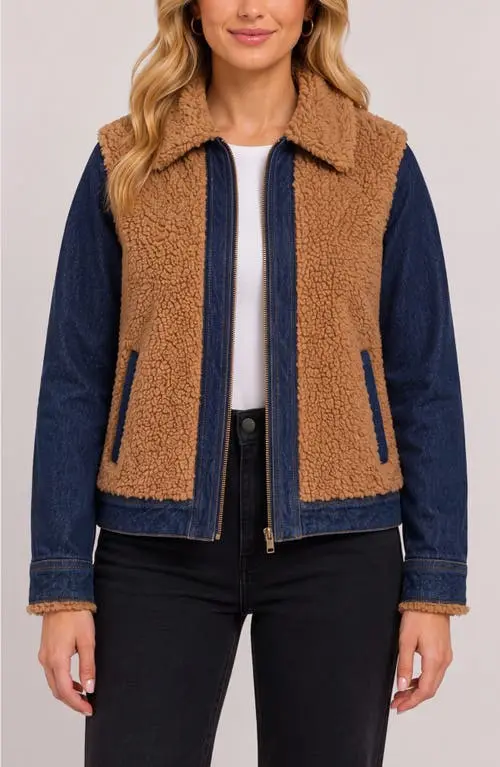 LIVERPOOL Faux Shearling & Denim Jacket - Cinder Bloom