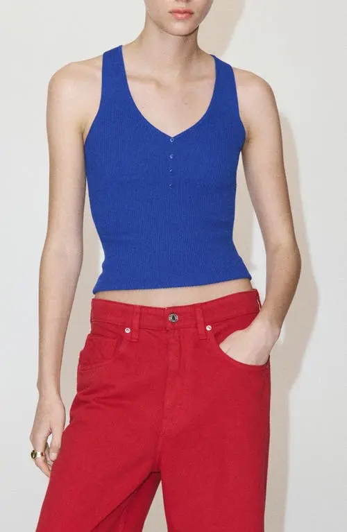 Mango Button Sleeveless Rib Sweater - Vibrant Blue