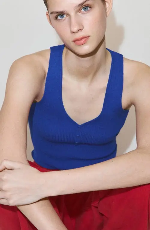 Mango Button Sleeveless Rib Sweater - Vibrant Blue