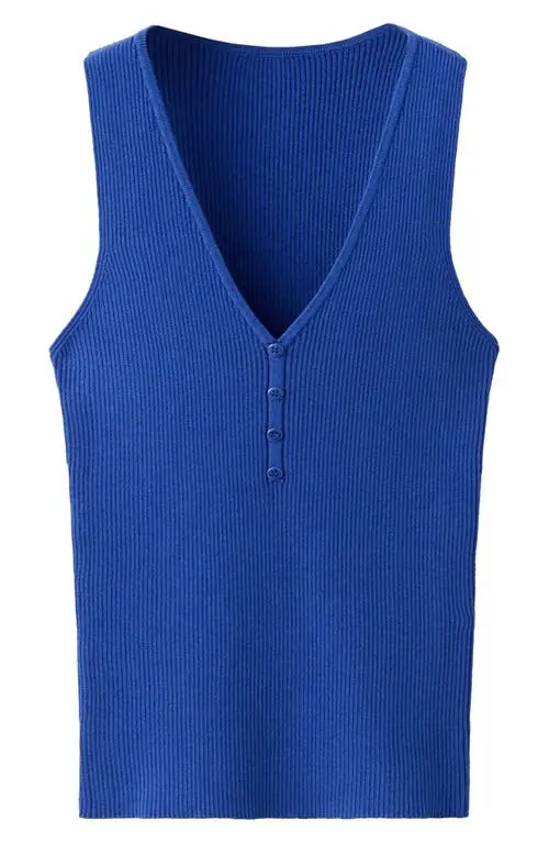 Mango Button Sleeveless Rib Sweater - Vibrant Blue