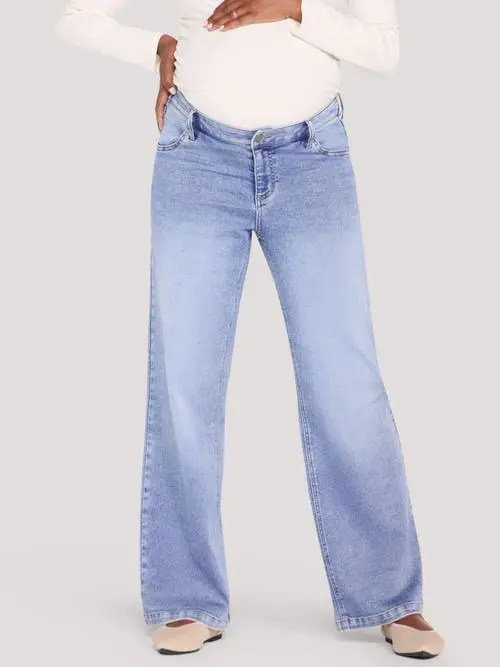 Motherhood Maternity Straight Leg Knit Denim Jeans - Sena Medium Wash