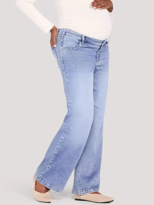 Motherhood Maternity Straight Leg Knit Denim Jeans - Sena Medium Wash