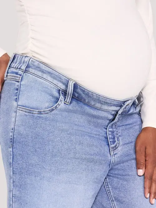 Motherhood Maternity Straight Leg Knit Denim Jeans - Sena Medium Wash