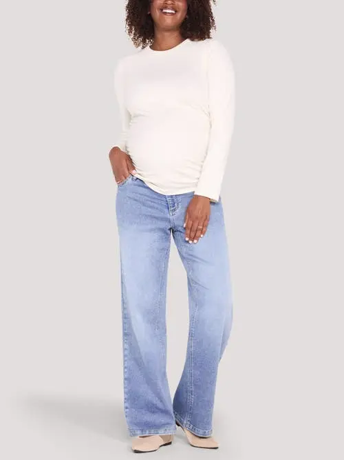 Motherhood Maternity Straight Leg Knit Denim Jeans - Sena Medium Wash