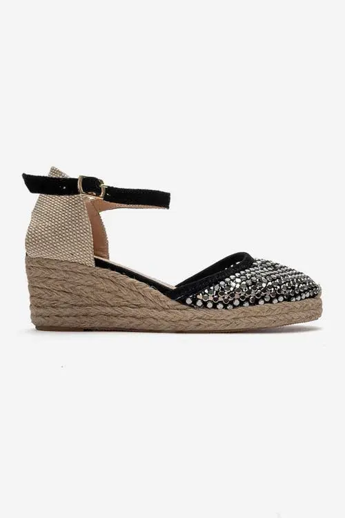 FOREVER & ALWAYS SHOES Drelix Leather Espadrille Sandal - Black Suede