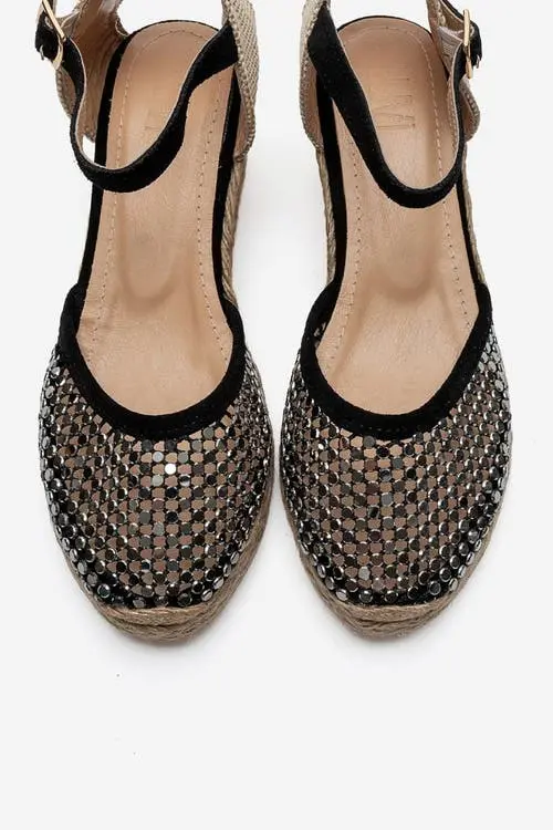 FOREVER & ALWAYS SHOES Drelix Leather Espadrille Sandal - Black Suede