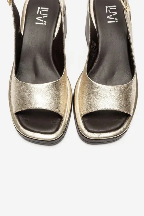 FOREVER & ALWAYS SHOES Orlena Leather Platform Wedge Sandal - Gold