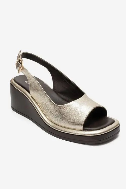 FOREVER & ALWAYS SHOES Orlena Leather Platform Wedge Sandal - Gold