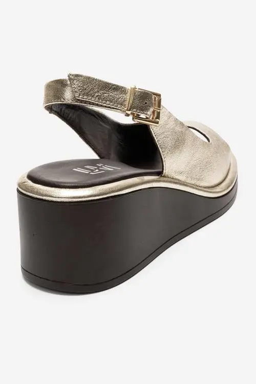 FOREVER & ALWAYS SHOES Orlena Leather Platform Wedge Sandal - Gold