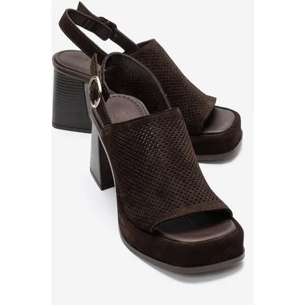 FOREVER & ALWAYS SHOES Penvia Block Heel Leather Platform Sandal - Brown Suede