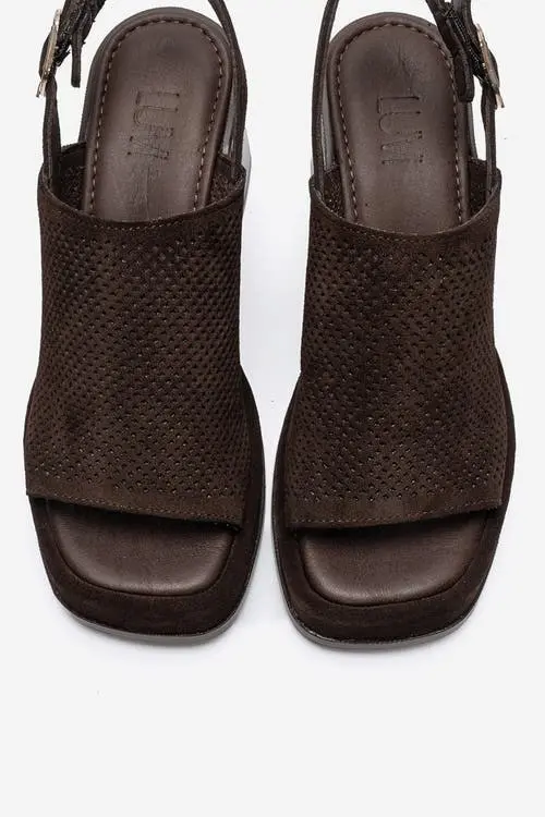 FOREVER & ALWAYS SHOES Penvia Block Heel Leather Platform Sandal - Brown Suede