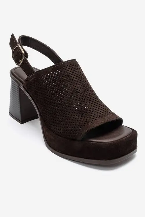 FOREVER & ALWAYS SHOES Penvia Block Heel Leather Platform Sandal - Brown Suede