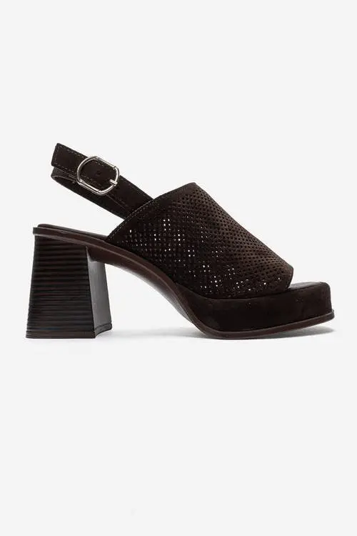 FOREVER & ALWAYS SHOES Penvia Block Heel Leather Platform Sandal - Brown Suede