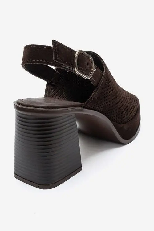 FOREVER & ALWAYS SHOES Penvia Block Heel Leather Platform Sandal - Brown Suede