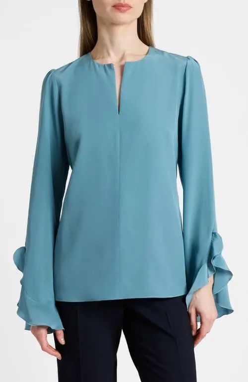 Santorelli Anna Silk Ruffle Cuff Blouse