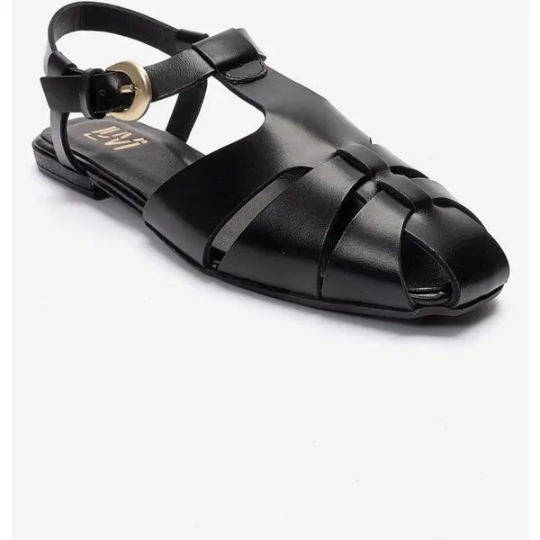 FOREVER & ALWAYS SHOES Jandor Leather Ankle Strap Flat Sandal - Black