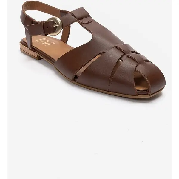 FOREVER & ALWAYS SHOES Jandor Leather Ankle Strap Flat Sandal - Brown