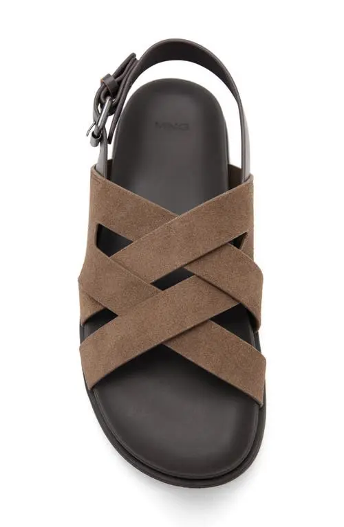 Mango Crisscross Leather Slingback Sandal - Medium Brown