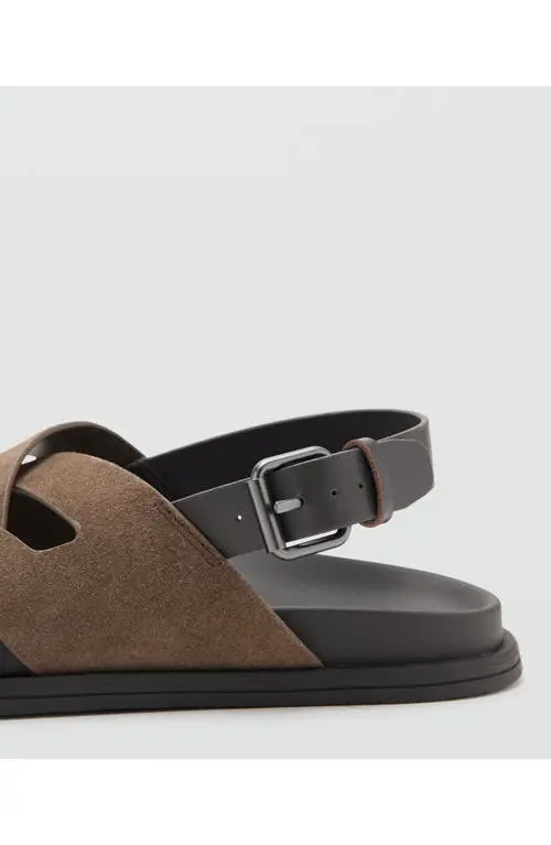Mango Crisscross Leather Slingback Sandal - Medium Brown