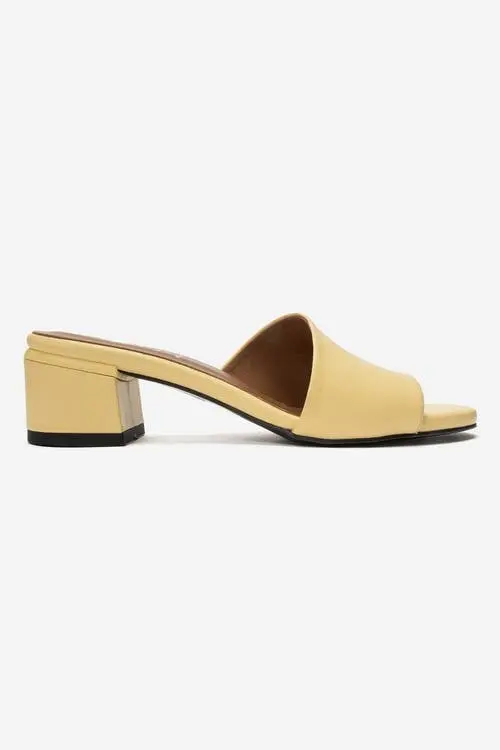 FOREVER & ALWAYS SHOES Delavie Leather Block Heel Sandal - Yellow