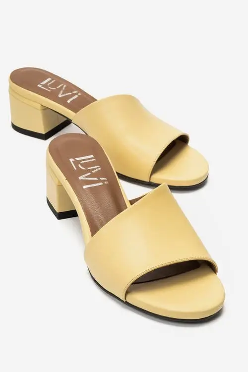 FOREVER & ALWAYS SHOES Delavie Leather Block Heel Sandal - Yellow
