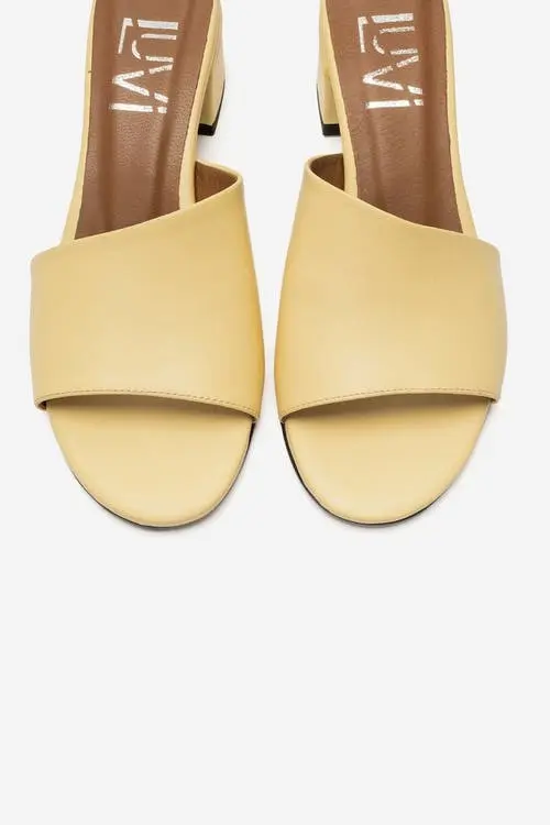 FOREVER & ALWAYS SHOES Delavie Leather Block Heel Sandal - Yellow