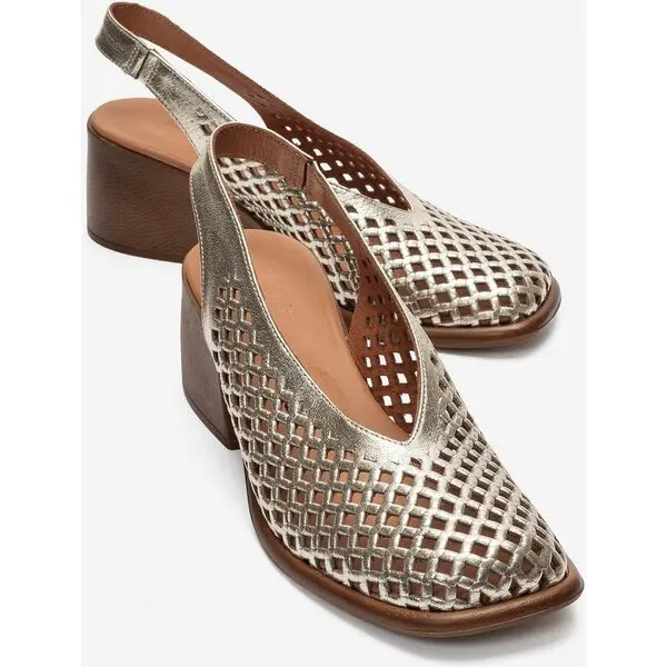 FOREVER & ALWAYS SHOES Monvera Block Heel Leather Slingback Sandal - Gold