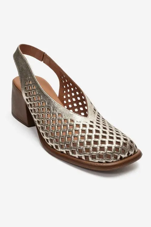 FOREVER & ALWAYS SHOES Monvera Block Heel Leather Slingback Sandal - Gold