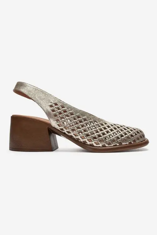 FOREVER & ALWAYS SHOES Monvera Block Heel Leather Slingback Sandal - Gold