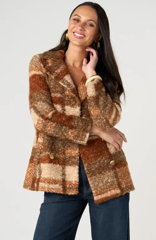 LIVERPOOL Double Breasted Plaid High Pile Fleece Coat