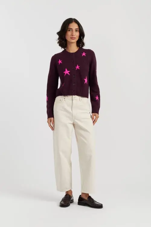 Chinti & Parker Wool-cashmere Star Round-neck Sweater - Aubergine