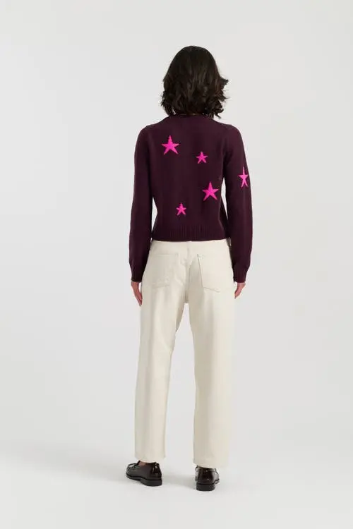 Chinti & Parker Wool-cashmere Star Round-neck Sweater - Aubergine