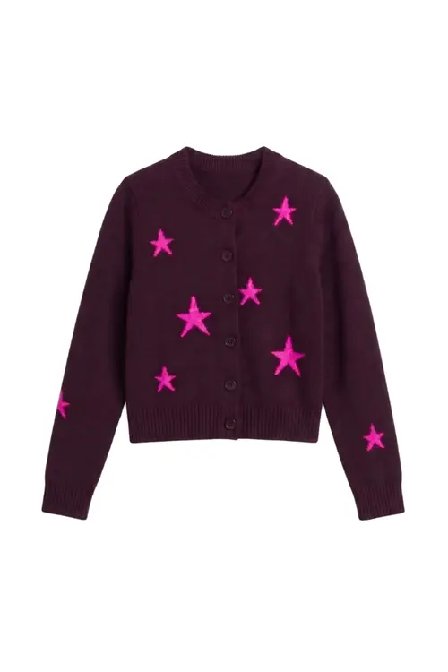 Chinti & Parker Wool-cashmere Star Round-neck Sweater - Aubergine