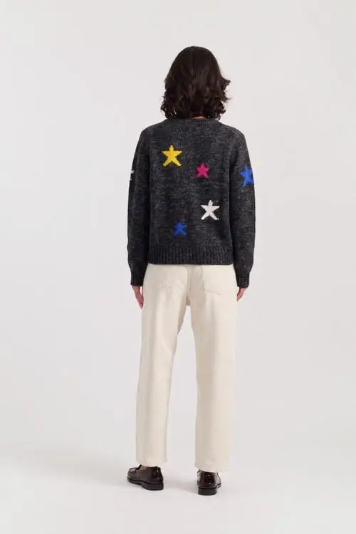 Chinti & Parker Wool-cashmere Star Round-neck Sweater - Black