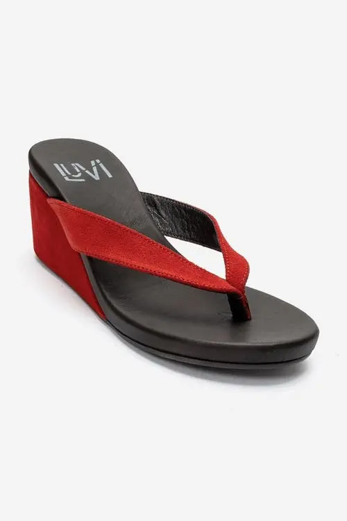 FOREVER & ALWAYS SHOES Pryon Leather Thong Wedge Sandal