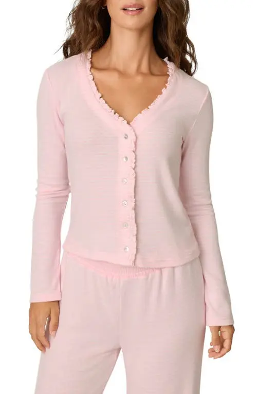 PJ Salvage Pretty Stripes Ruffled Cardigan - Tender Pink