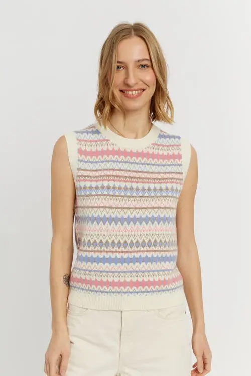 Chinti & Parker Wool-cashmere Fair Isle V-neck Tank