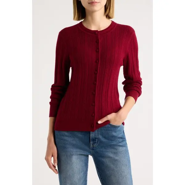 Rag & Bone Rhodes Wool Crewneck Cardigan - Pomegranite