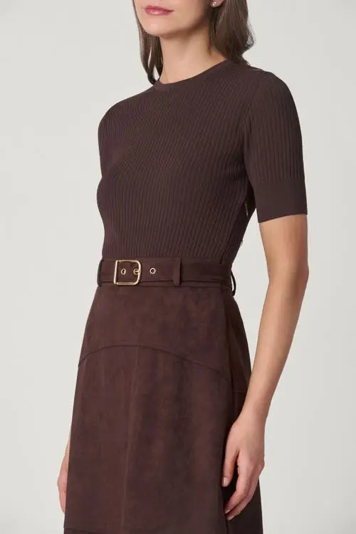 Shoshanna Suede Knit Mixed Media Mimi Dress
