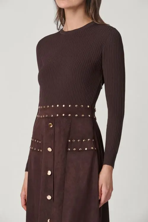 Shoshanna Suede Knit Mixed Media Cleo Dress